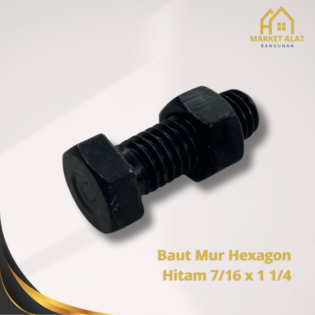 Jual Baut Mur Hexagon Hitam 7/16" x 1-1/4" (Kunci 17) / Baut Kasar ...