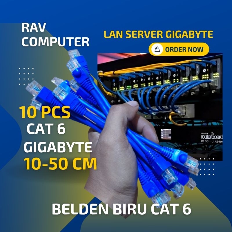 Jual PAKET KABEL LAN SERVER GIGABYTE BELDEN BIRU CAT 6 ISI 10 PCS ...