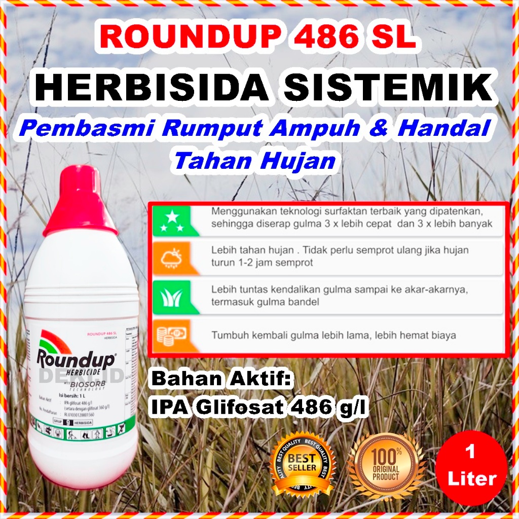 Jual Roundup 486 SL 1 Liter Herbisida Sistemik Round Up Glifosat ...