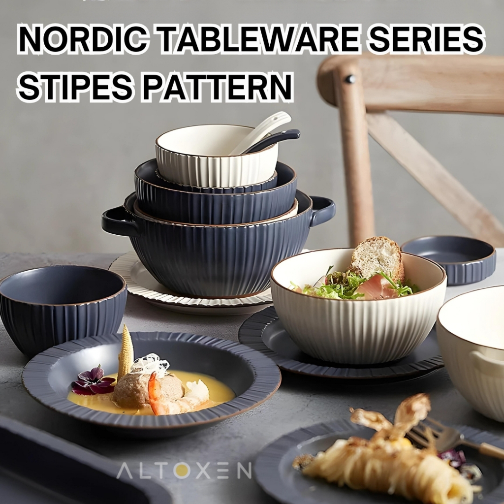 Jual Piring Keramik Gaya Nordic Tableware Series Motif Garis Mangkuk ...