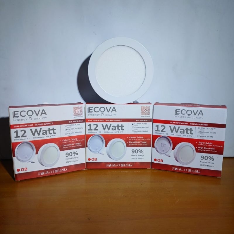 Jual ECOVA Lampu Slim Downlight LED Panel 12W Outbow OB Bulat 12 Watt | Shopee Indonesia