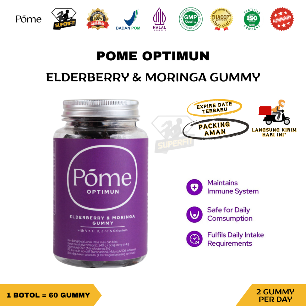 Jual Pome OPTIMUN Gummy Elderberry Moringa Daun Kelor 1 Botol Superfood ...