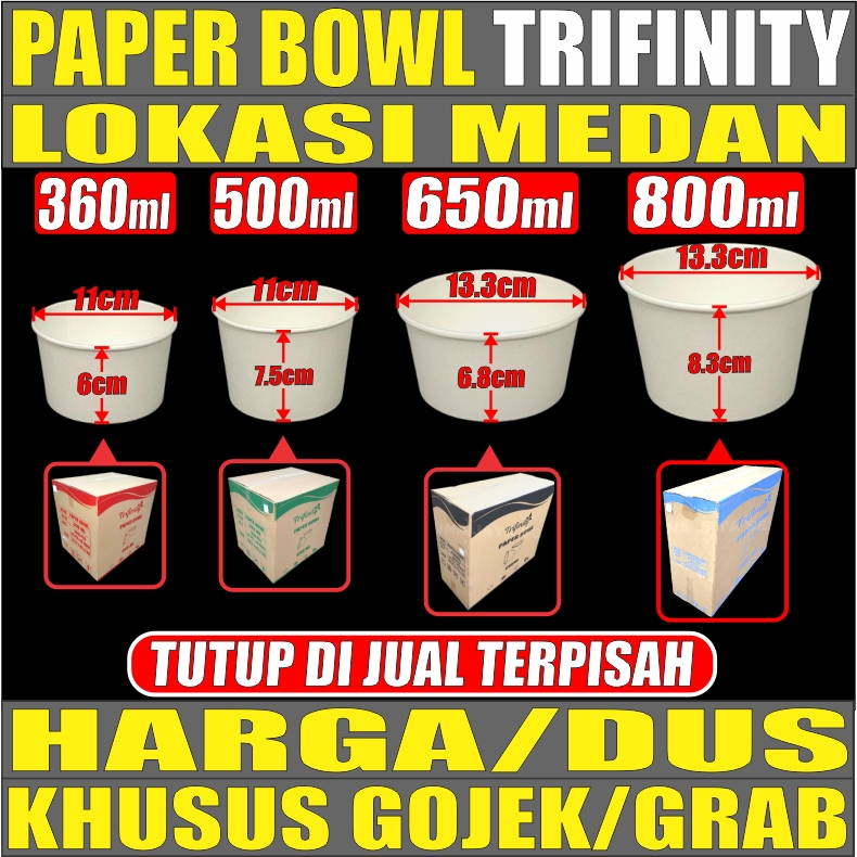 Jual Trifinity Paper Bowl Tebal 360ml 500ml 650ml 800ml Hanya Body ...