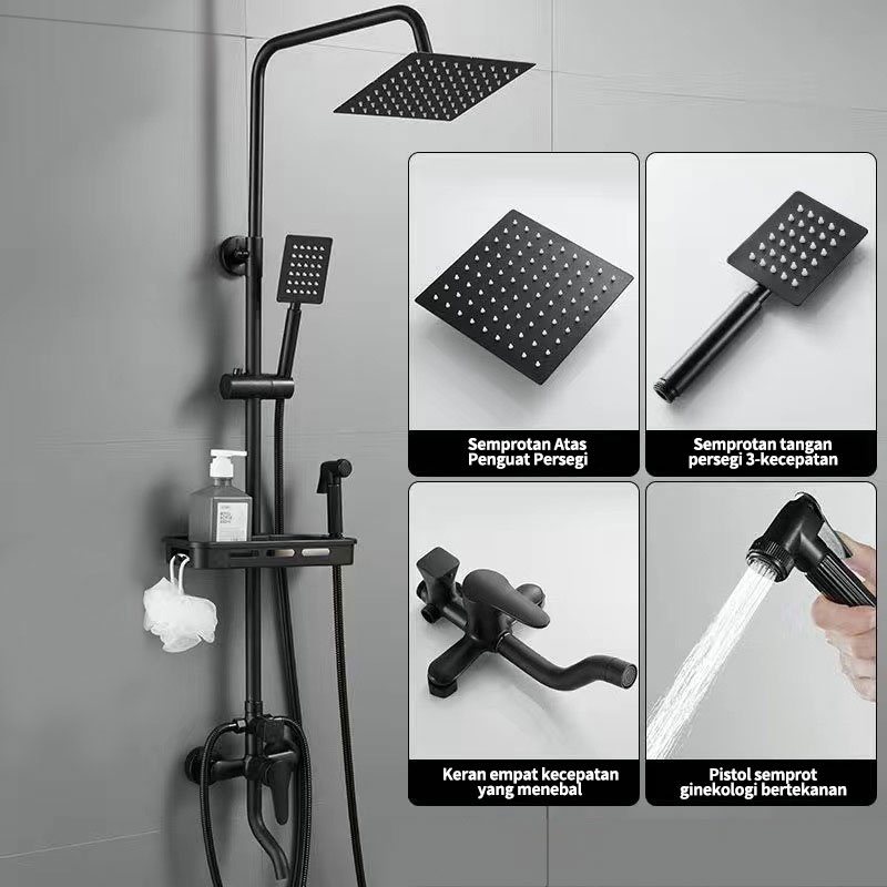 Jual Shower Kamar Mandi Set 4 in 1 Dengan Faucet/Shower Tiang Set Panas-Dingin/Hitam Kepala ...
