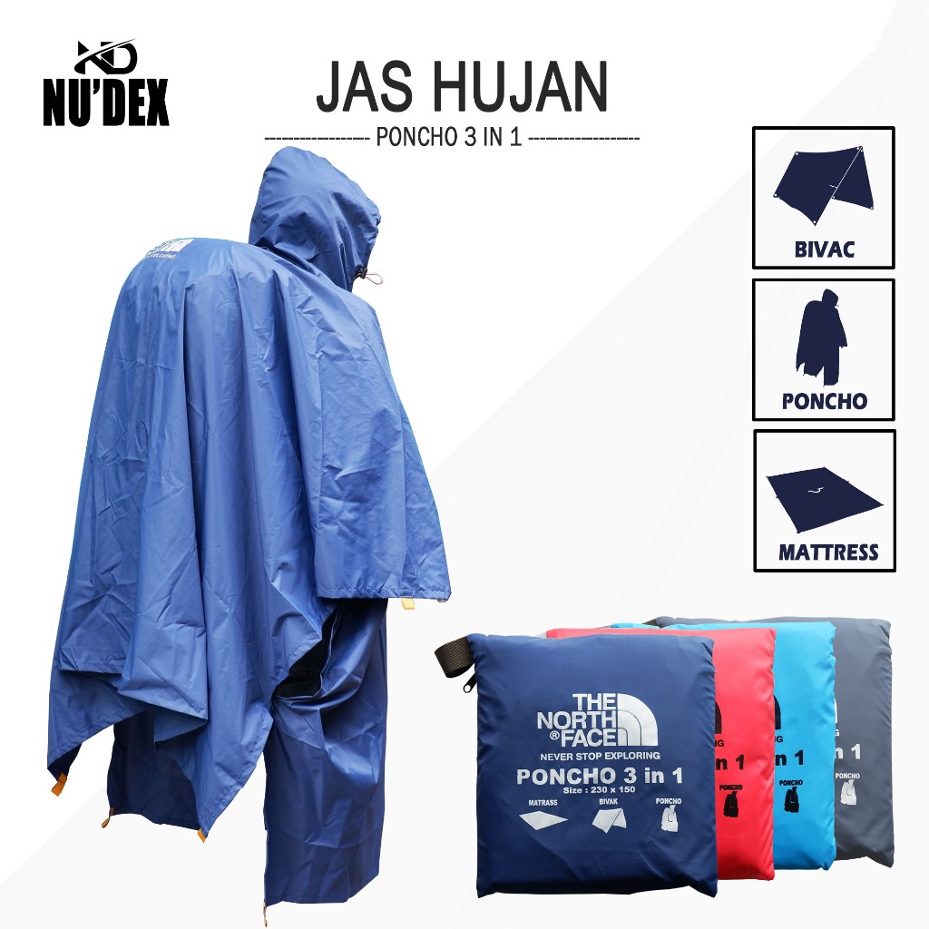Jual jas hujan waterproof poncho 3 in 1 jas hujan bivac multifungsi ...