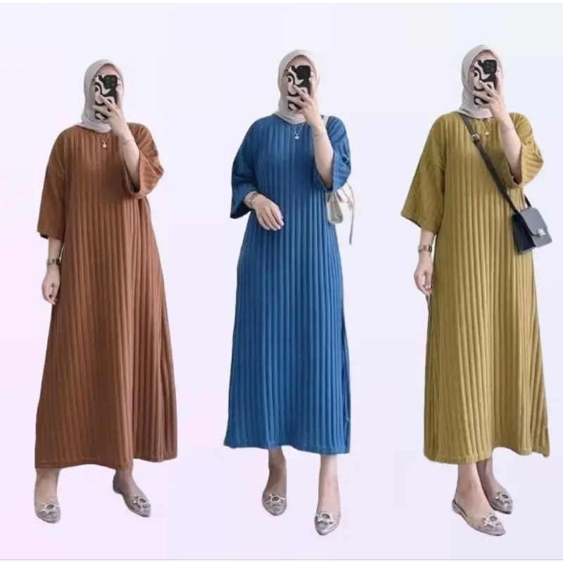 Jual Gamis Muslim Knit Hornet Long Dres Muslim Knite Daster Knite | Shopee Indonesia