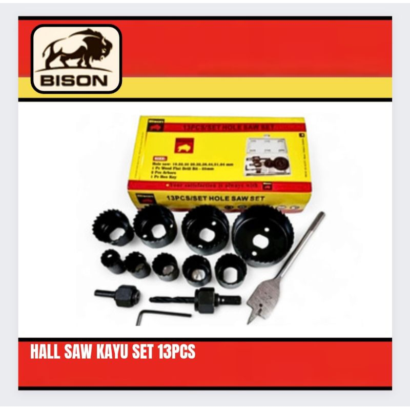 Jual Hall Saw Kayu Mata bor Kayu Pelubang PVC Set 13Pcs BISON | Shopee ...