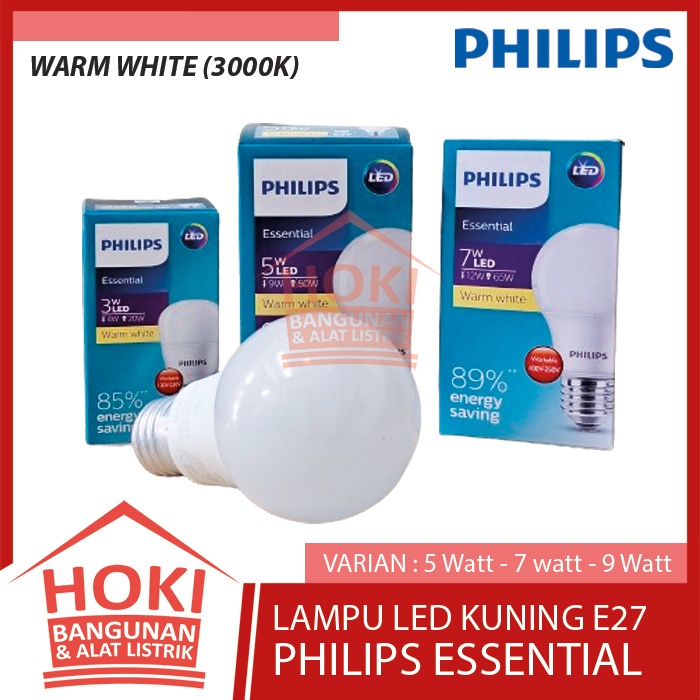 Jual LAMPU LED PHILIPS ESSENTIAL Kuning 3W & 7W - Bohlam E27 Warm White WW | Shopee Indonesia