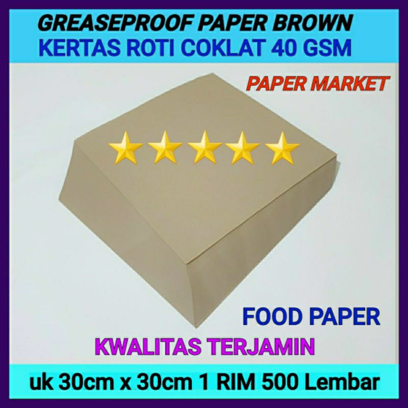 Jual Kertas Roti Coklat Greaseproof Paper Brown 40 GSM uk 30 cm x 30 cm ...