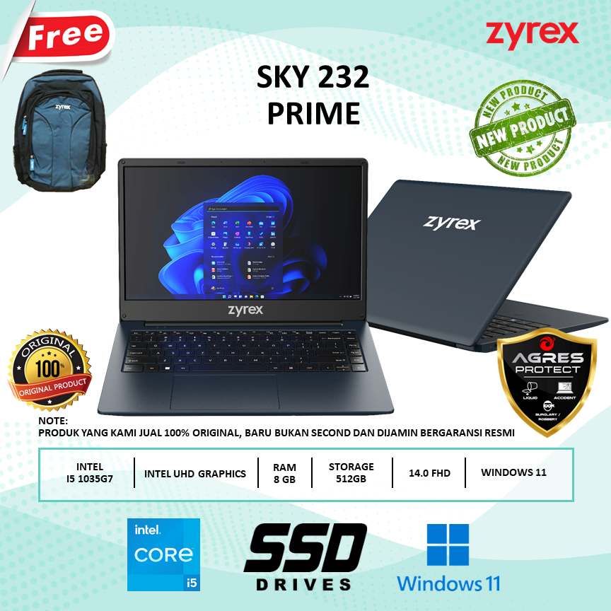 Jual ZYREX SKY 232 PRIME I5 1035G7 8GB 512GB W11 14.0FHD 2YR BLK | Shopee Indonesia