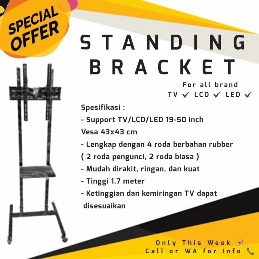 Jual standing bracket tv 50inchi braket tv berdiri 19inchi sampai ...