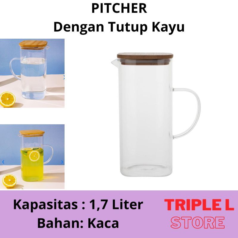 Jual Pitcher Minuman Water Jug Kaca Dengan Tutup Kaca 1,7 Liter ...