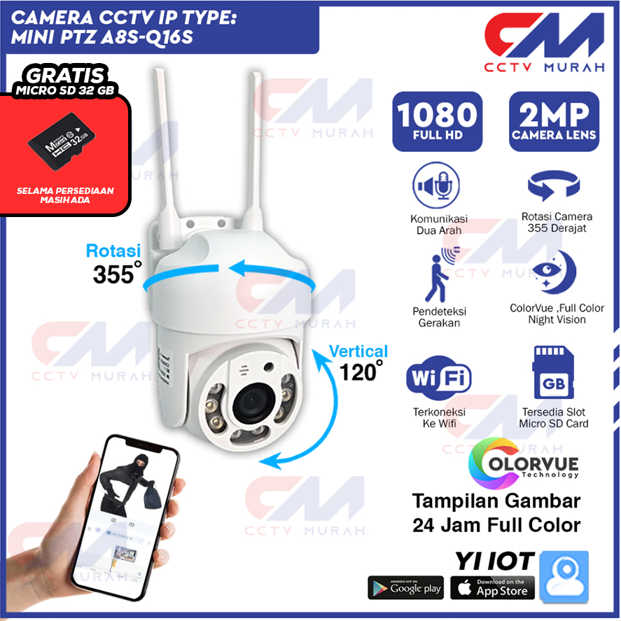 Jual CCTV WIFI Camera / IP Mini PTZ 2MP, Full HD 1080P, ColorVue Full ...