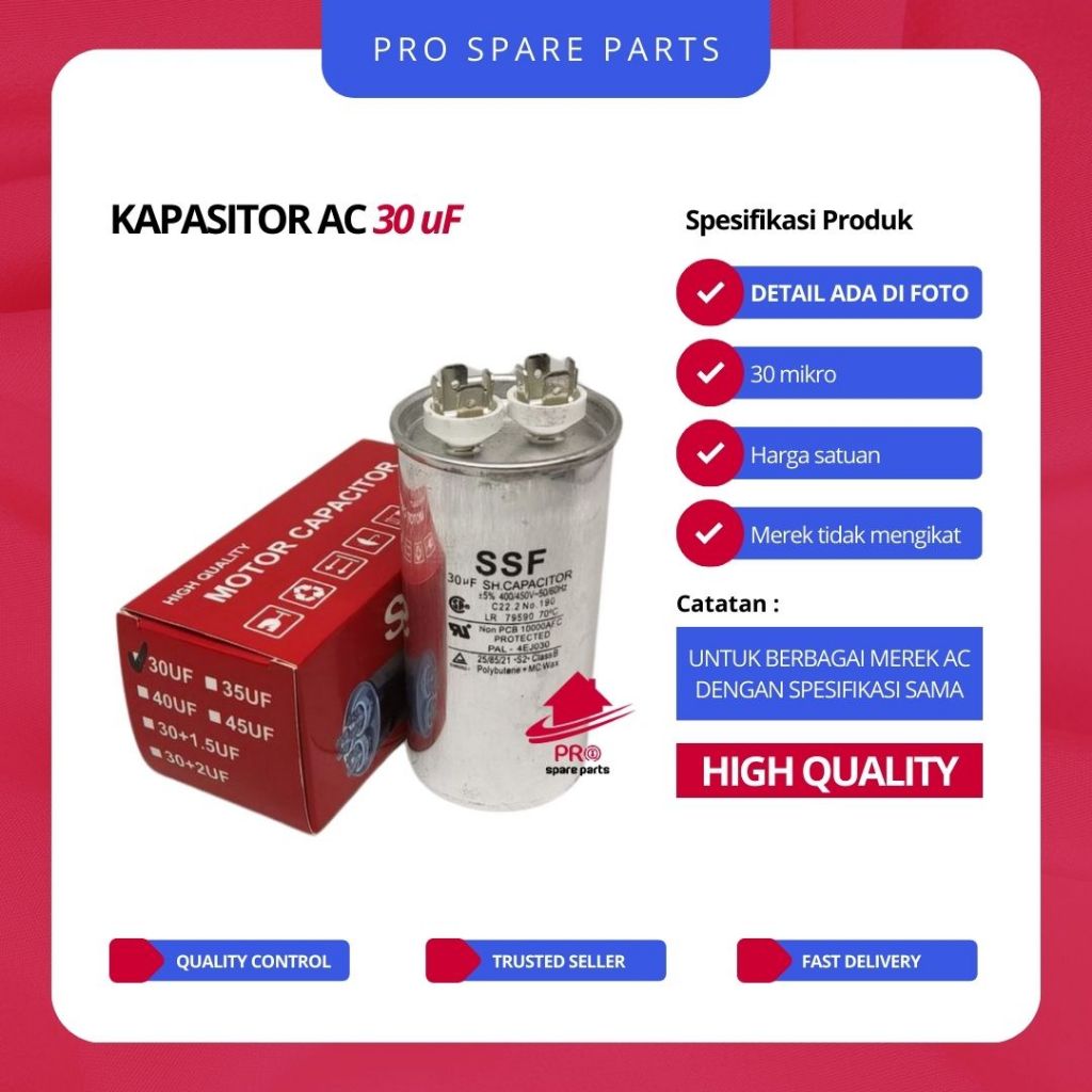 Jual Kapasitor AC 30 UF - Sparepart Pendingin Ruangan/Capacitor Air Conditioner 30 Mikro/Micro ...