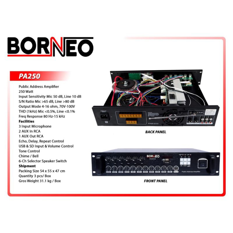 Jual Power Amplifier Public Address amplifier 250 watt BORNEO PA250 ...
