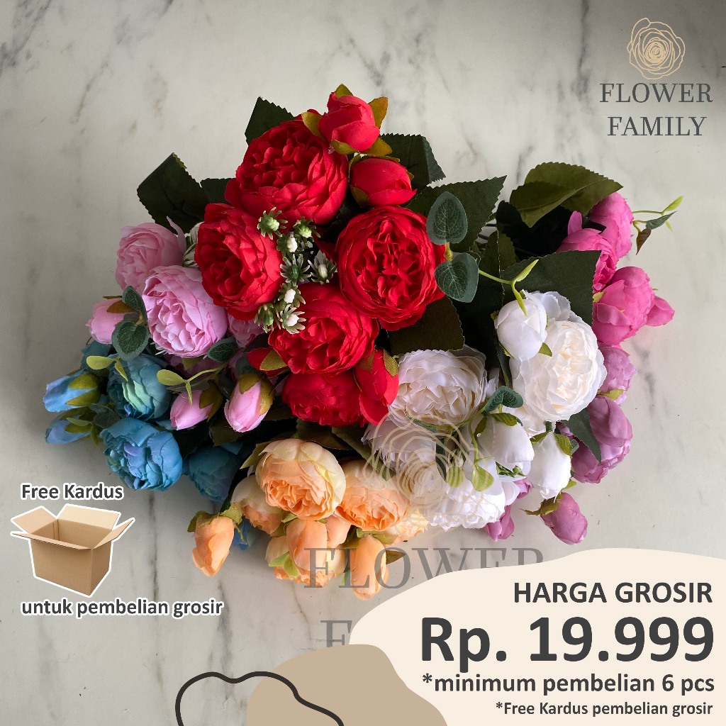 Jual Flower Family - [5 Cabang] Bunga Peony Premium Dekorasi / Bunga ...