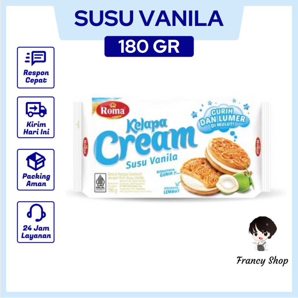 Jual Roma Kelapa Cream Vanilla Biskuit Kelapa Rasa Vanila 180 gr ...