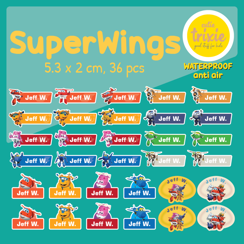 Jual Sticker label nama anak waterproof Super Wings | Shopee Indonesia
