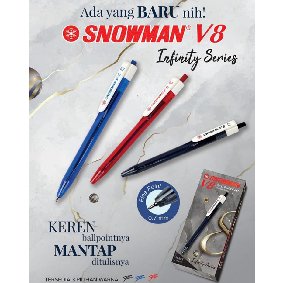 Jual Pulpen/ Ballpoint Pen Snowman V8 Infinity Series 0.7mm [Per Lusin ...