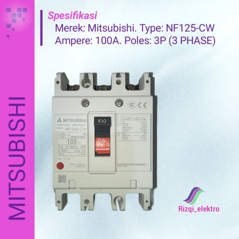Jual MCCB Breaker MITSUBISHI NF125-CW 2P 100A | Shopee Indonesia