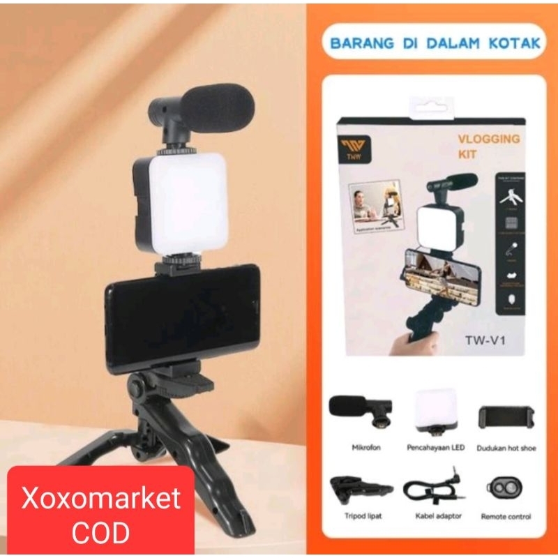 Jual Vlog KIT Paket Vlog 5 Item LED Video Light Phone Holder Tripod ...