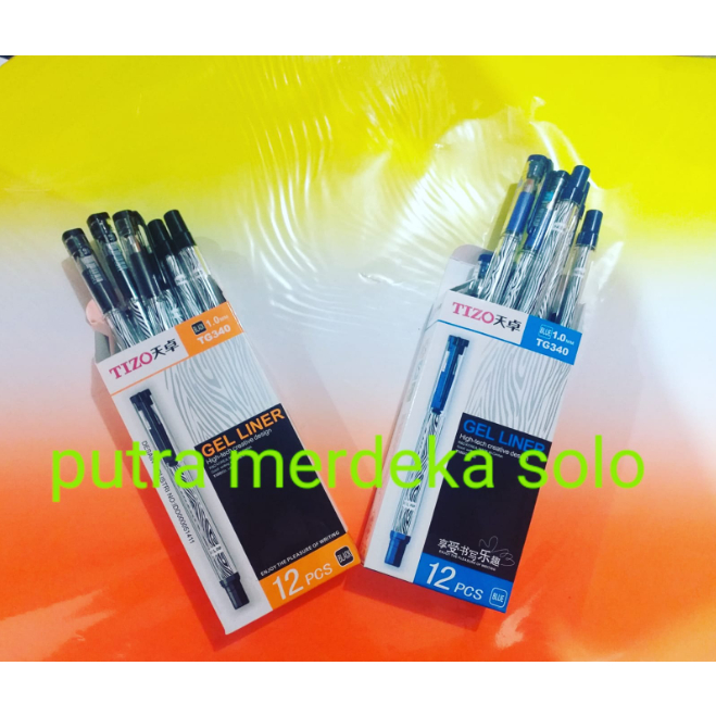Jual Ballpoint, Bolpen, Pulpen Gel Tizo 340 Hitam Biru 1.0 mm isi 12 ...