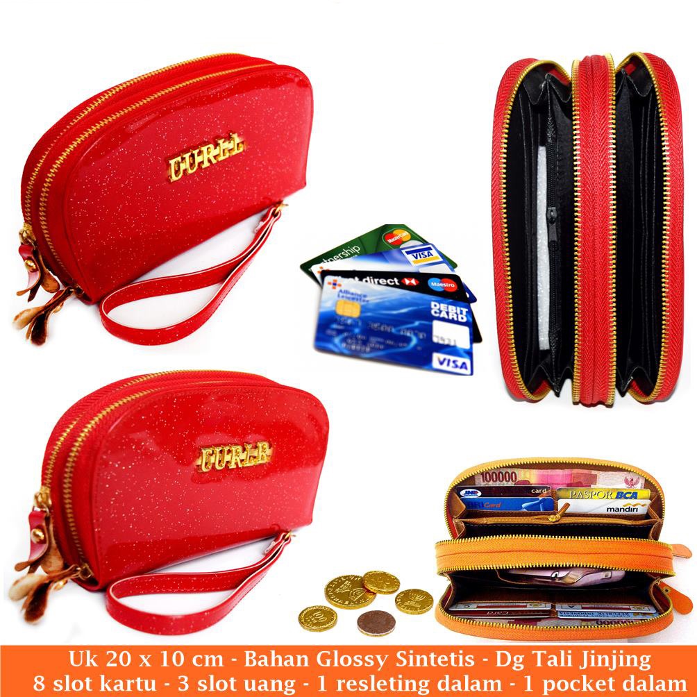 Jual Dompet wanita Alruf Resleting oval 2 zipper merah | Shopee Indonesia