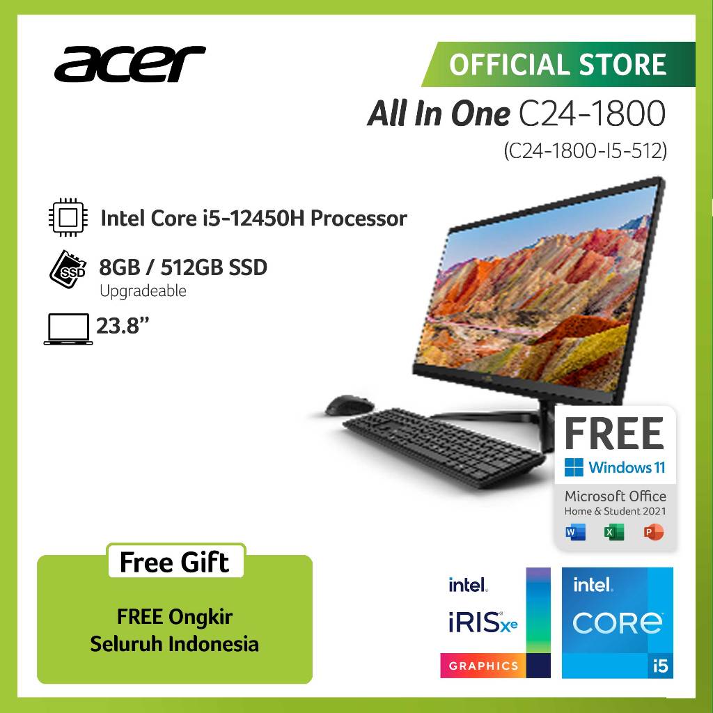 Jual ACER ASPIRE ALL IN ONE C24-1800-I5-512 23.8" INTEL CORE I5-12450H ...