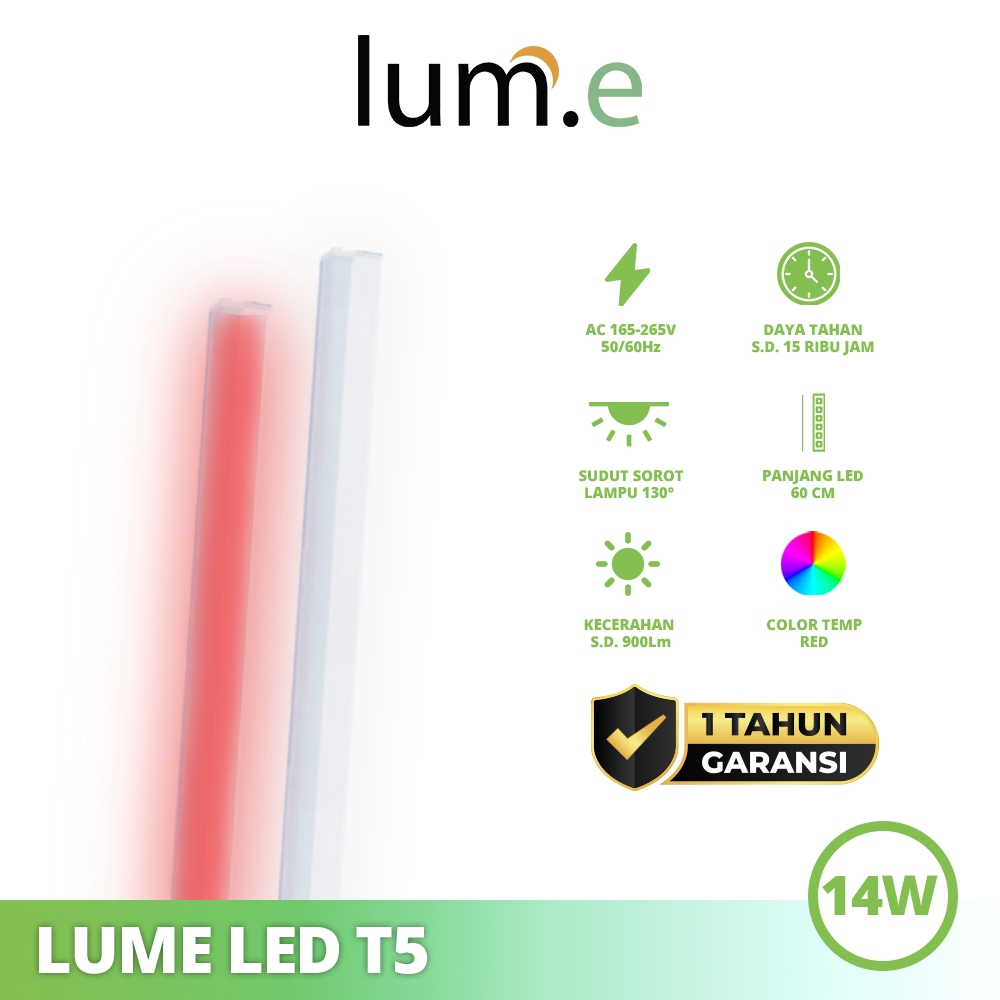 Jual Lampu LED T5 LUME 14 Watt Merah (RED) | Shopee Indonesia