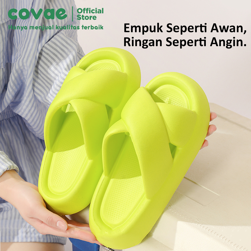 Jual COVAE Sandal Wanita CROSS Sendal Flat Cewek Kekinian Terbaru EVA ...