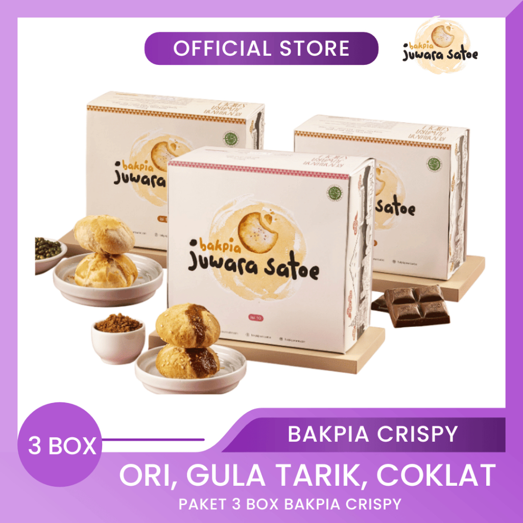 Jual BAKPIA JUWARA SATOE [ 3 Box ] Paket Bakpia Crispy (Original, Gula ...