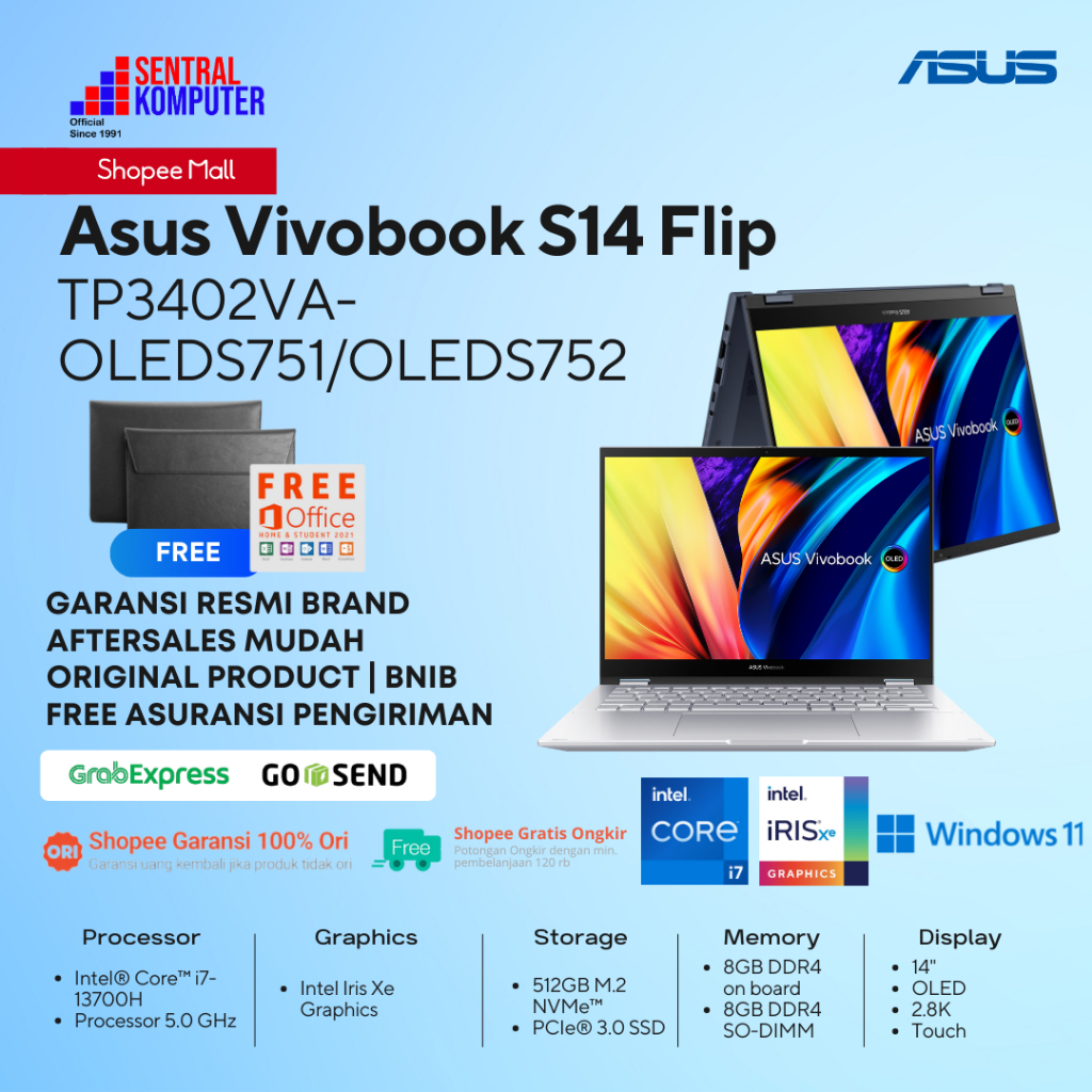 Jual ASUS VIVOBOOK S 14 Flip OLED TP3402VA i7-13700H 512GB TOUCHSCREEN ...