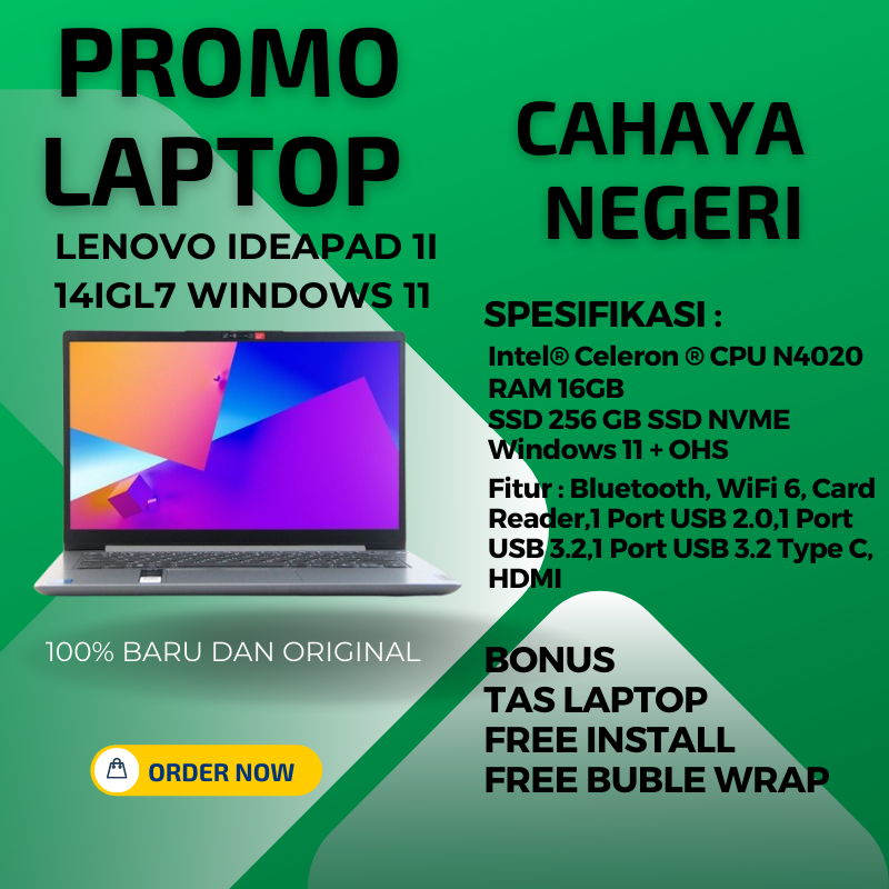 Jual PROMO LAPTOP Lenovo Ideapad 1i 14IGL7 Intel Celeron N4020 RAM 16GB ...