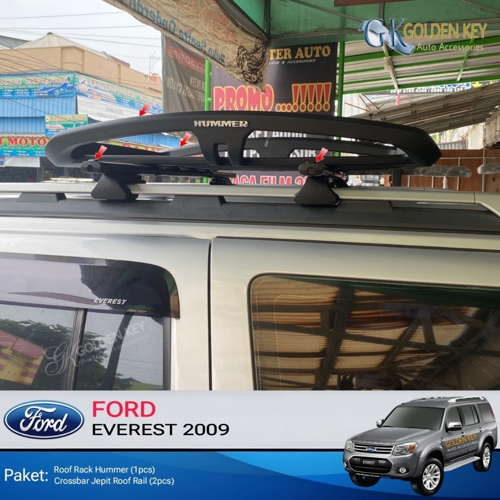 Jual PAKET Ford Everest Roof Rack Hummer + Crossbar Jepit Roof Rail ...