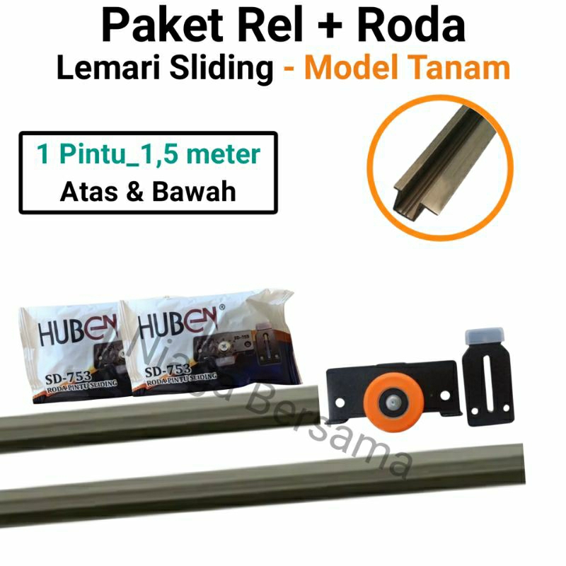 Jual Rel Sliding Lemari 1 Pintu 1,5 Meter Model Tanam Plus Roda Geser ...