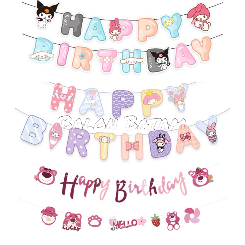 Jual Banner Happy Birthday Sanrio kuromi Cinamoroll melody Lotso ...