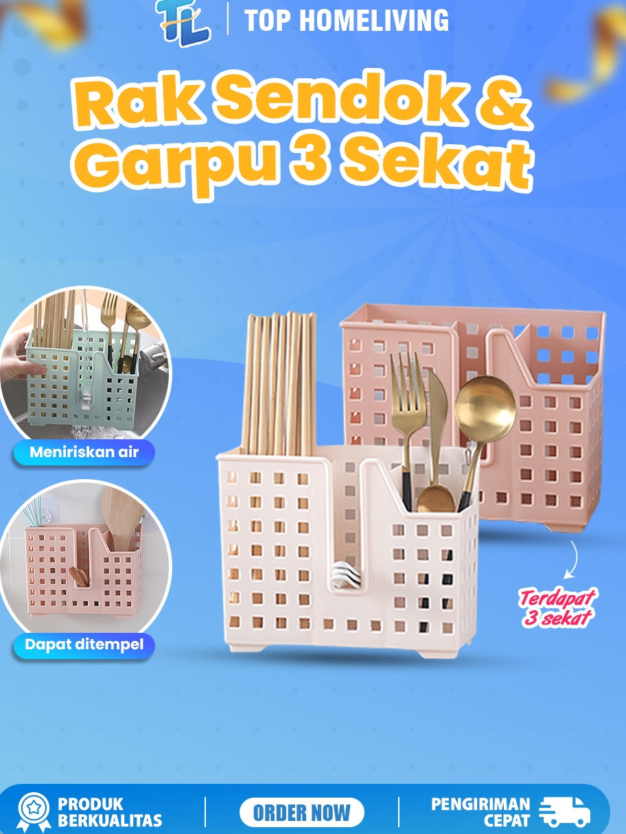 Jual Tempat Wadah Rak Plastik Sendok Garpu 3 Sekat | Shopee Indonesia