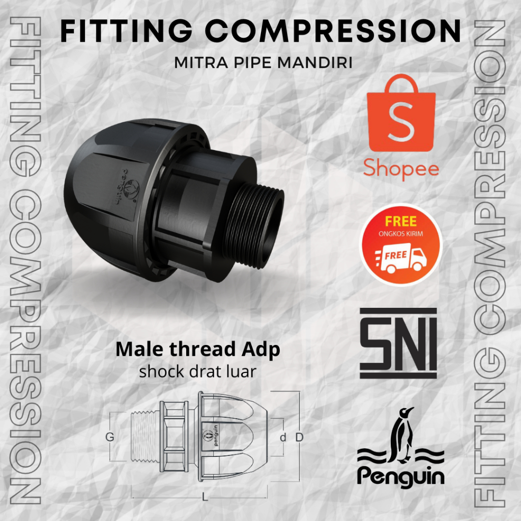 Jual Fitting HDPE Compression Male Thread Adaptor/shock drat luar 25mm ...