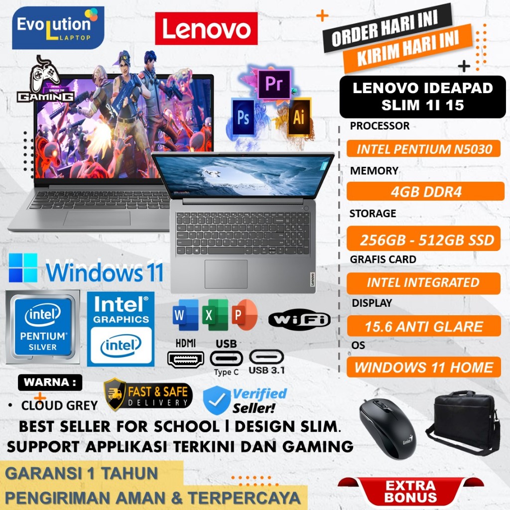 Jual Laptop Lenovo Slim 1 15 Intel Pentium Silver N6000 RAM 8GB 512GB ...
