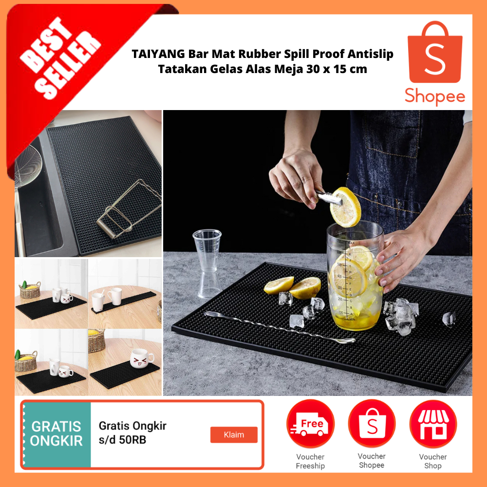 Jual Bar Mat Rubber Spill Proof Antislip Tatakan Gelas Alas Meja 30x15 ...