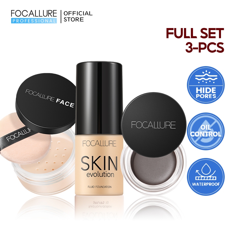 Jual FOCALLURE 3PCS Set Eyebrow Cream Loose Powder Foundation | Shopee ...