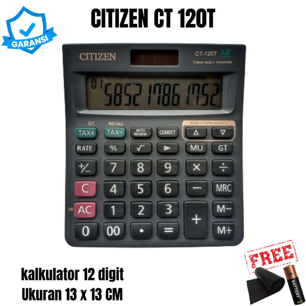 Jual Kalkulator CT 120T Ukuran Sedang 12 Digit Sekolah Tax / Pajak Dual ...