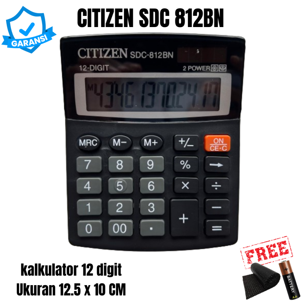 Jual Kalkulator CT 812BN Ukuran Sedang 12Digit Dual Power Baterai dan ...