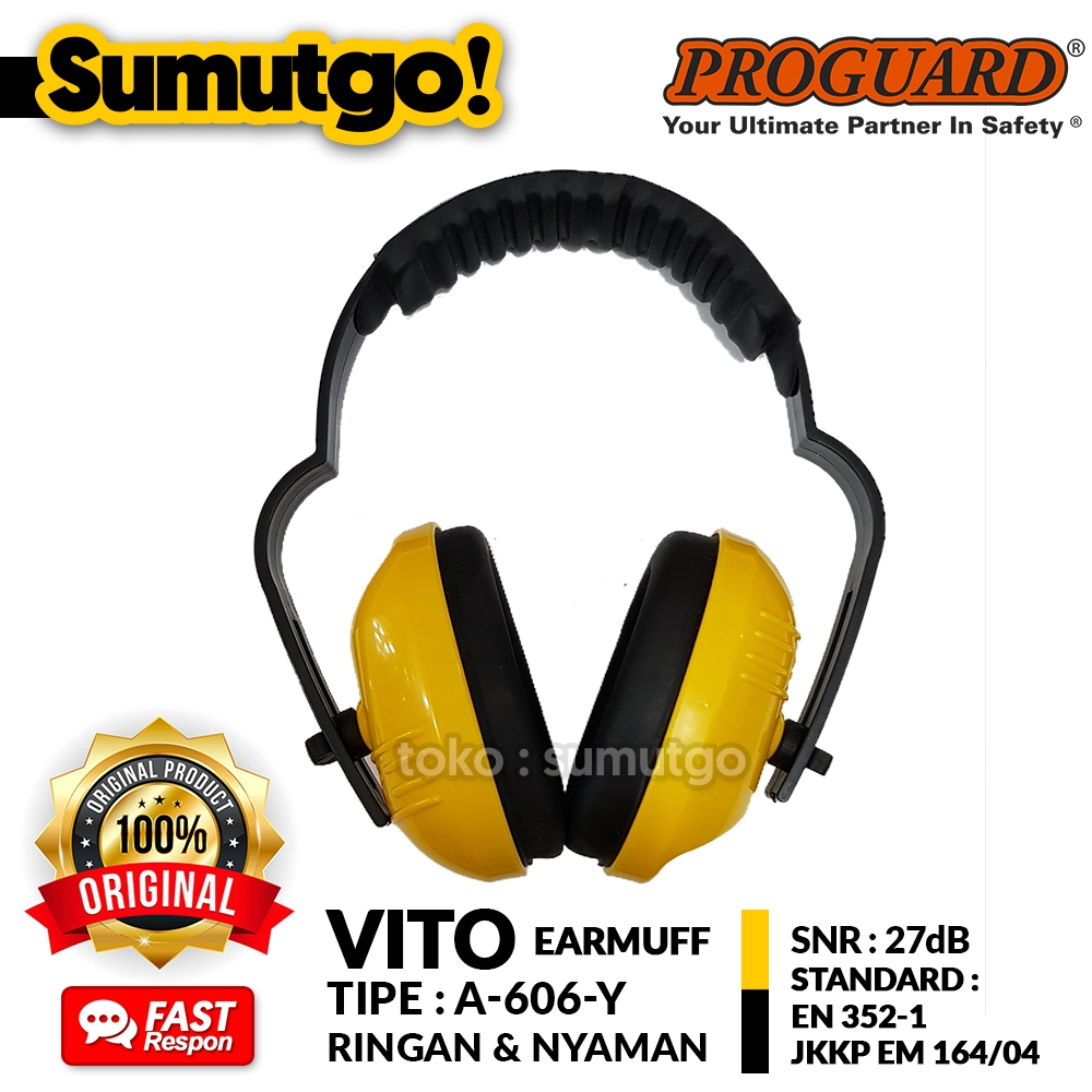 Jual Earmuff Proguard Vito A606Y SNR 27 dB / Ear Muff Overhead ...