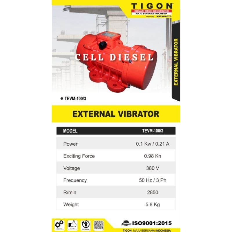 Jual TIGON external vibrator motor 3 PHASE TIGON TEVM 100/3 | Shopee ...