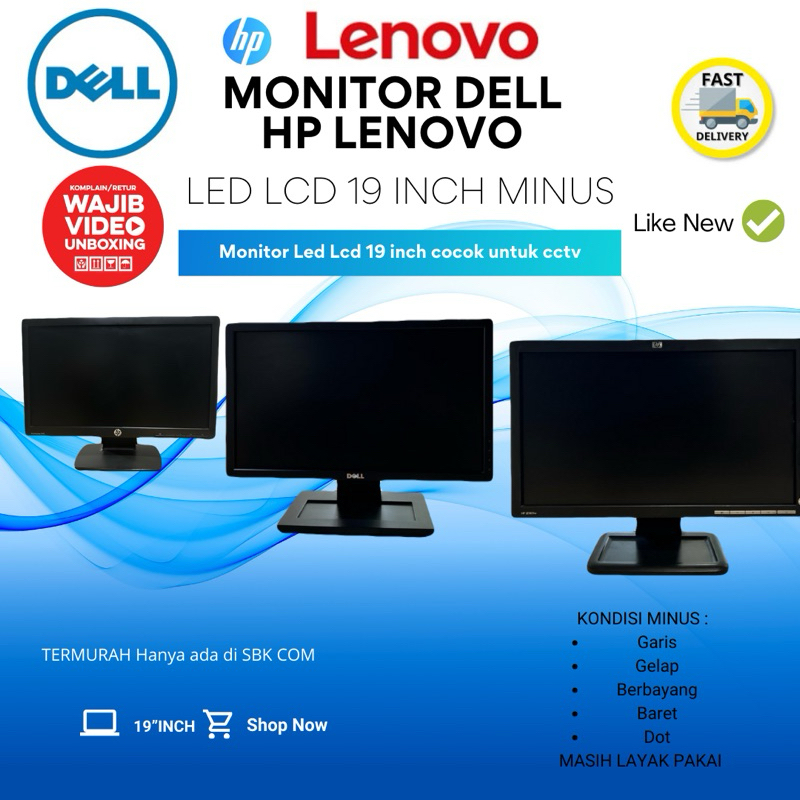 Jual MONITOR CCTV LCD WIDESCREEN LENOVO DELL HP 19 INCH KONDISI MINUS ...