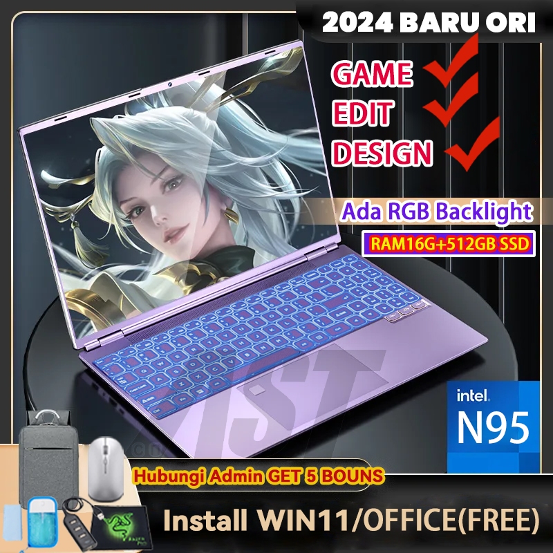 Jual CNAST - Laptop cewek Baru 16 inch Ungu/Pink RAM20G+512GB SSD 180 ...