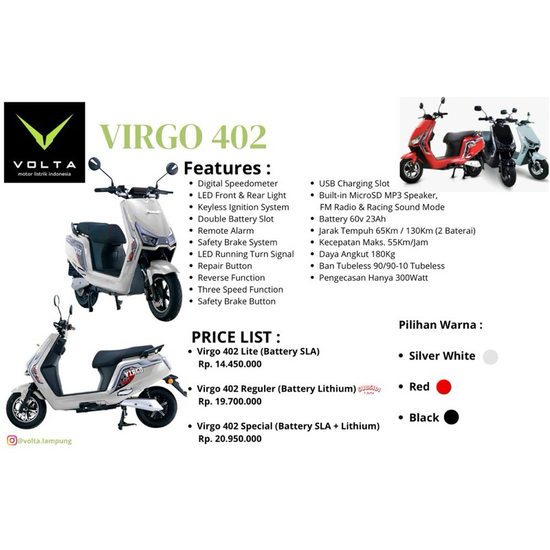 Jual Motor Listrik Volta - Virgo 402 - Subsidi - Lampung | Shopee Indonesia