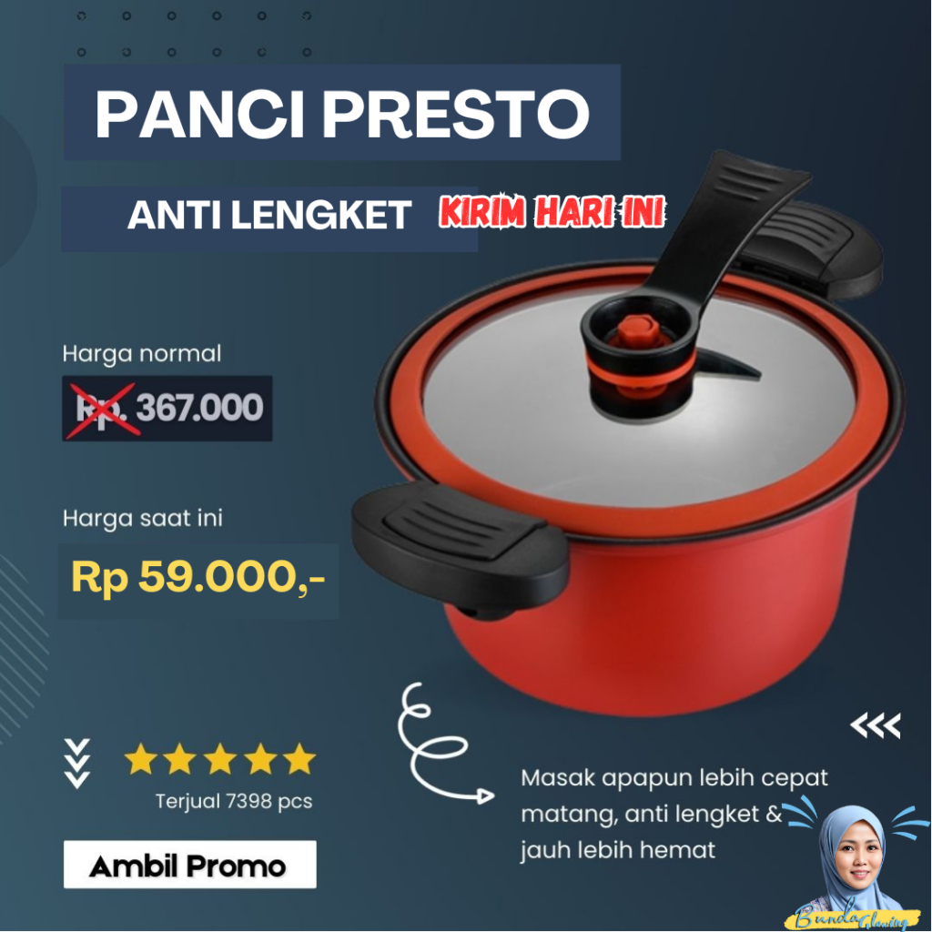 Jual Panci Presto Anti Lengket / Panci Kukus / Panci Teflon Pressure Cooker Pot 3.5 Liter ...