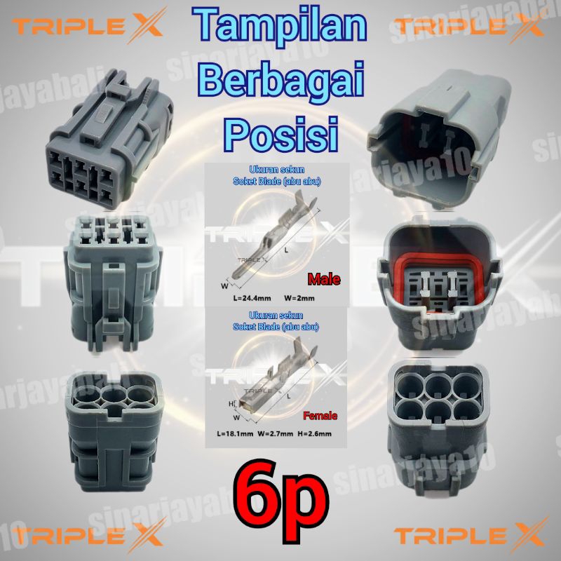 Jual soket 6pin socket konektor kabel waterproof anti air 6 pin 6p ...